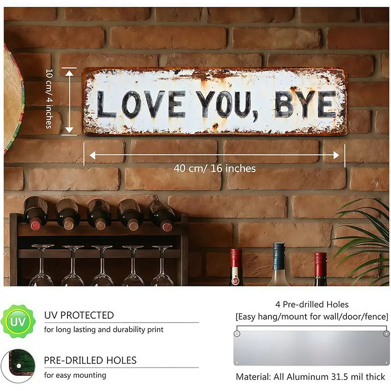 ️ LOVE YOU, BYE – Vintage Metal Wall Sign – mdoray
